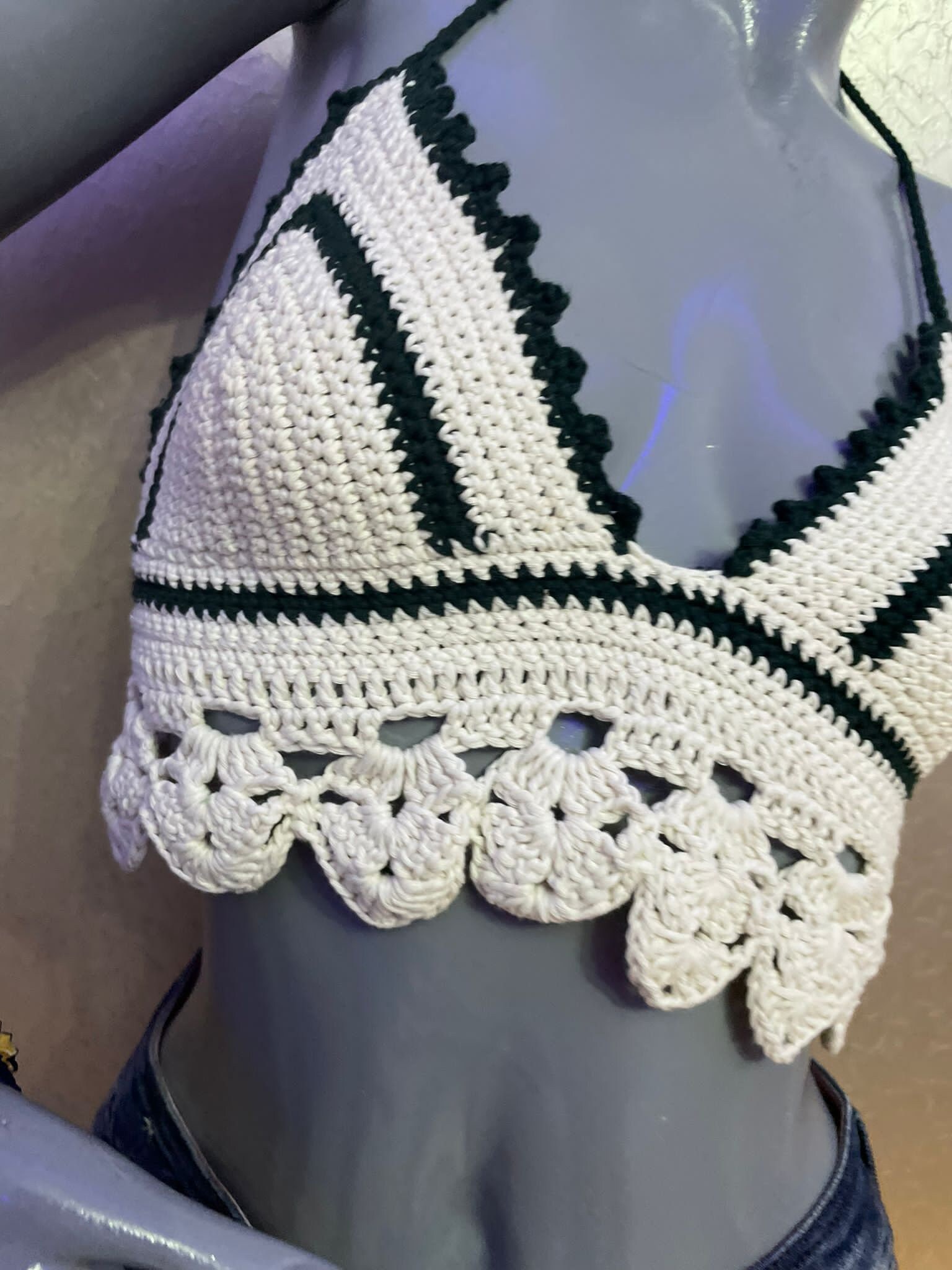 Women's Macrame Skirt and Bustier Suit Green White Crop - Etsy