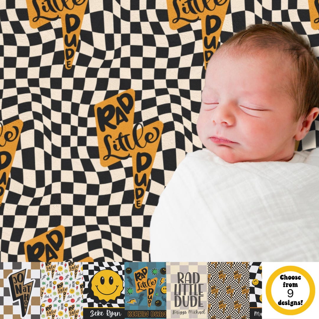 Rad Little Dude Lightning Bolt Checker Blanket - Cool Nursery Skater ...