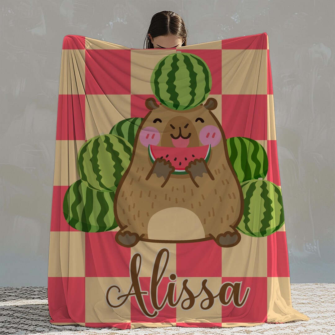 Capybara Watermelon Blanket Personalized Name Throw Capy Lover Custom ...