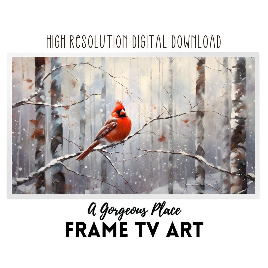 Winter Cardinal Frame TV Art | Snowy Forest Landscape (digital Download ...