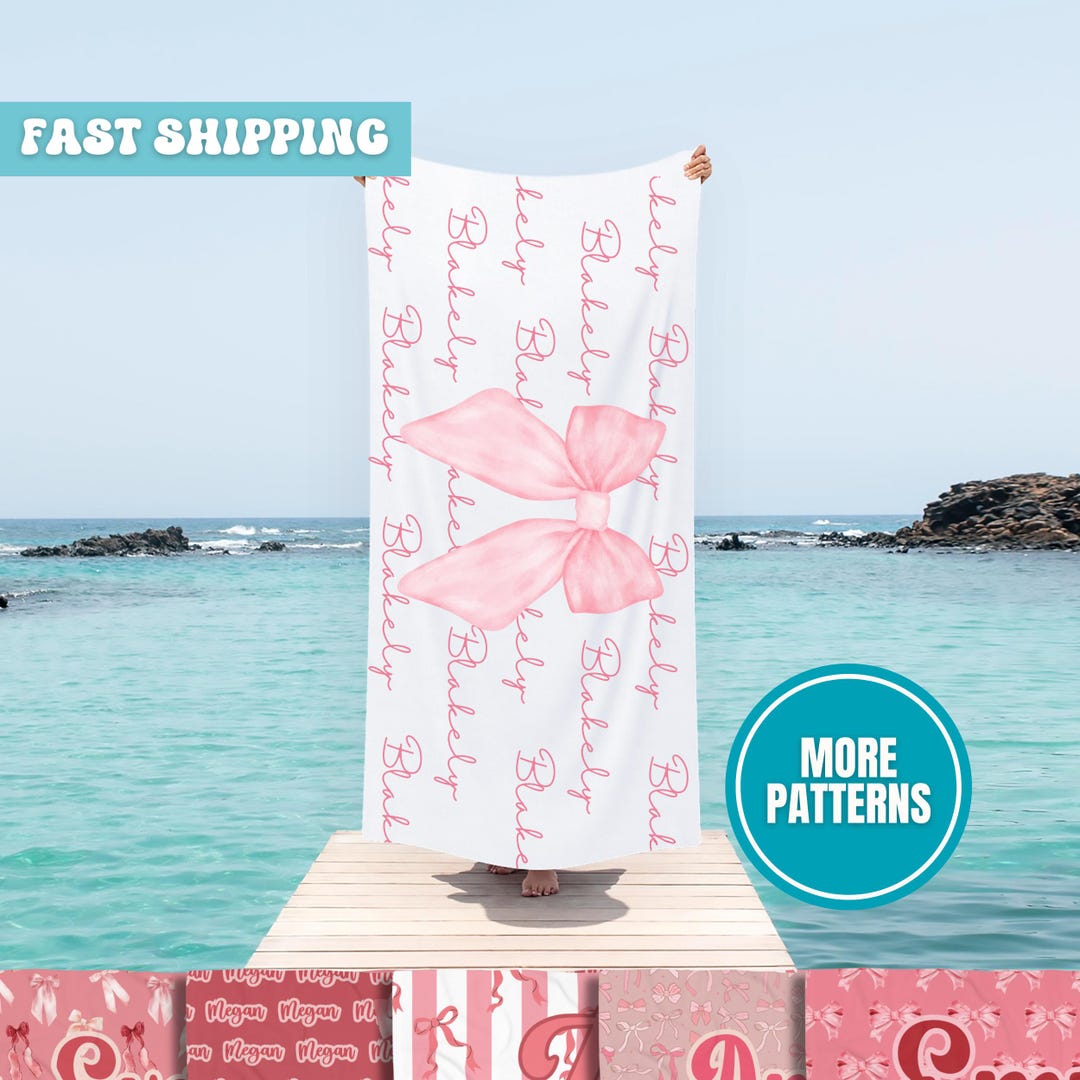 Personalized Pink Bow Beach Towel Bridesmaid Proposal Gift Pink ...