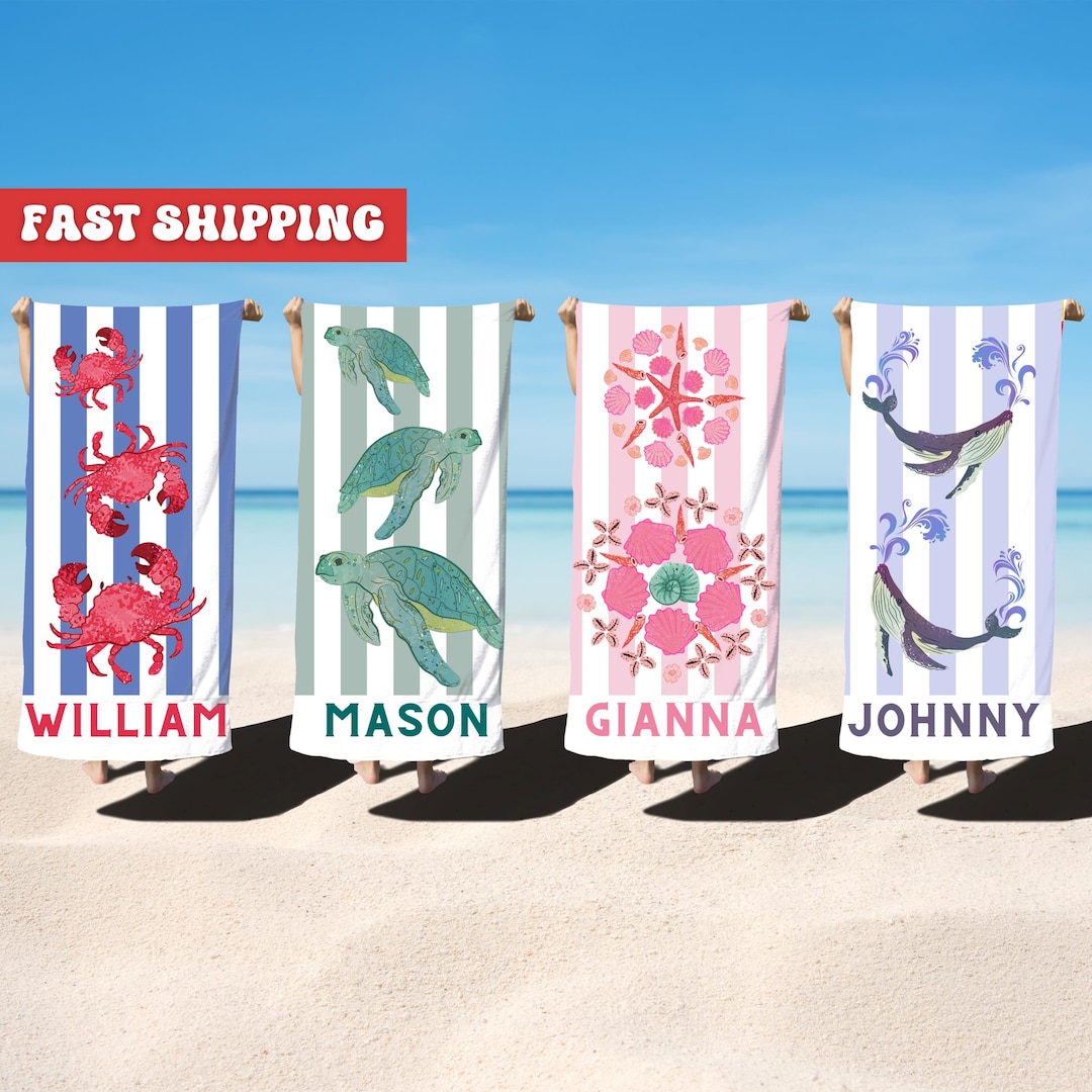 Nautical Beach Towel Personalized Kids Name Striped Custom Pool Towel ...