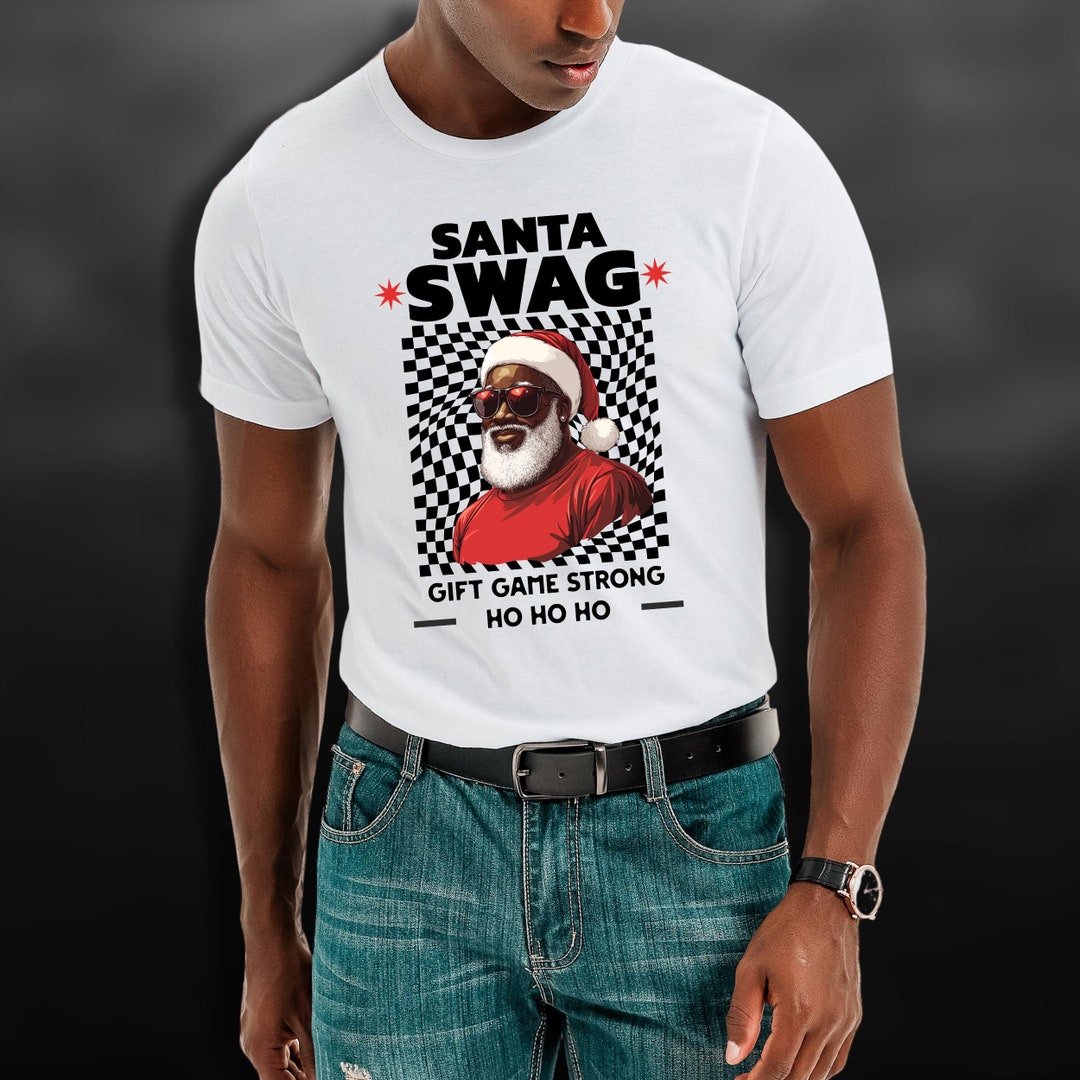 Black Santa Shirt Melanin Christmas Tee Retro Mens Santa Claus African ...