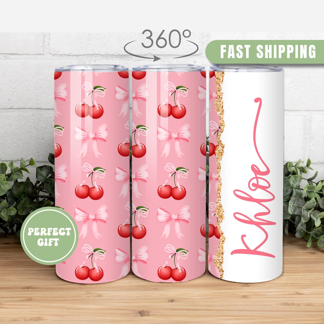 Coquette Cherry Bow Tumbler Cherries and Bows Cup Personalized Cherry ...