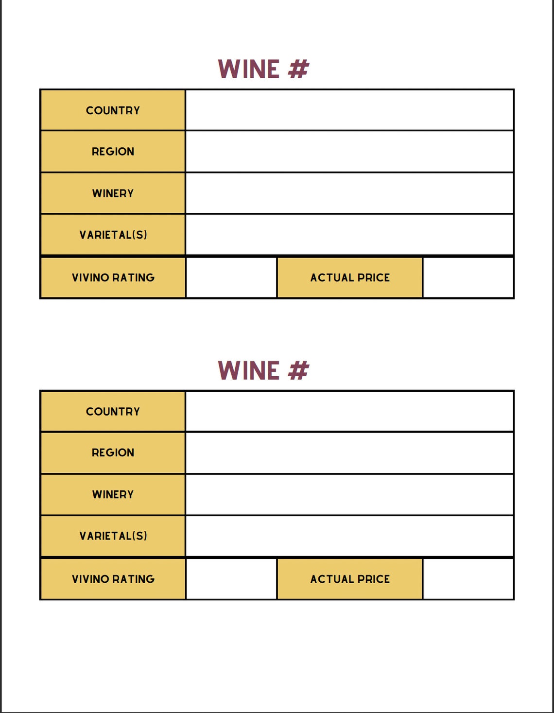Wine Tasting Notes and Rating Sheet - Printable | Wine Scorecard ...