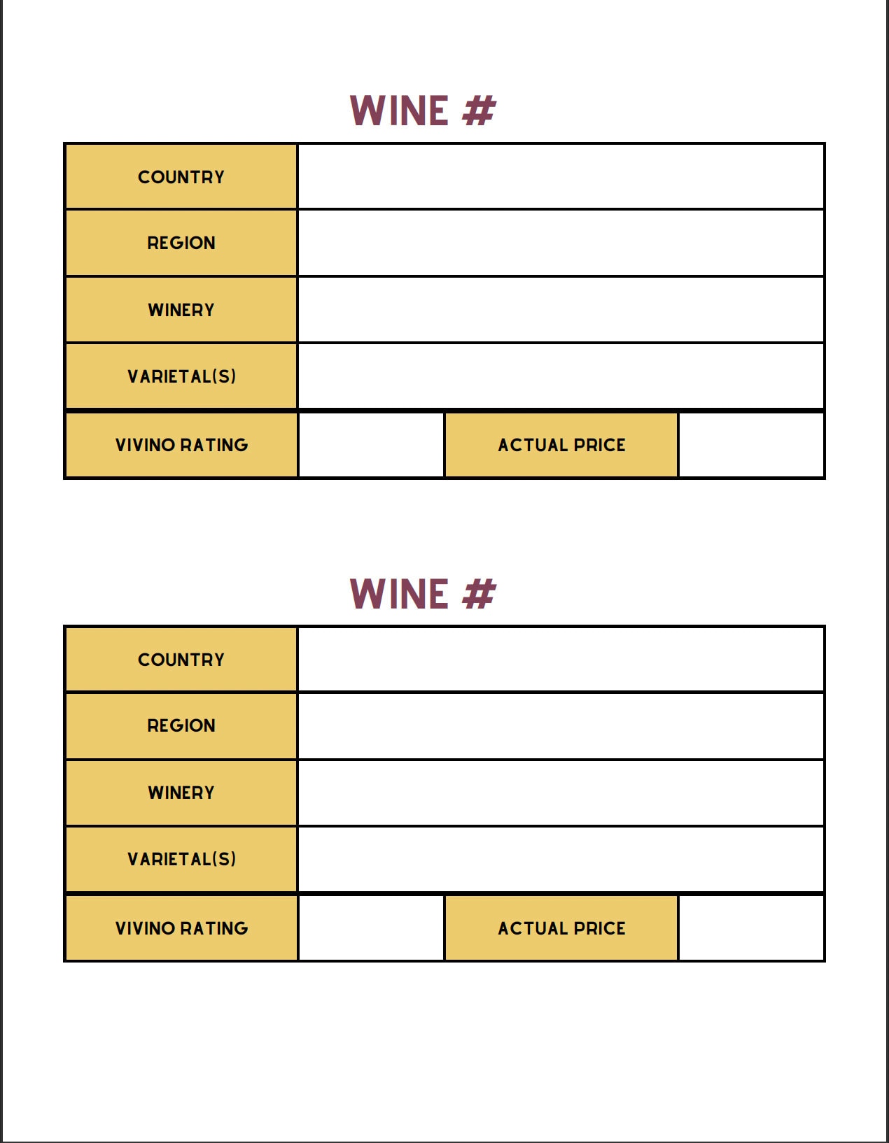 Wine Tasting Notes and Rating Sheet - Printable | Wine Scorecard ...