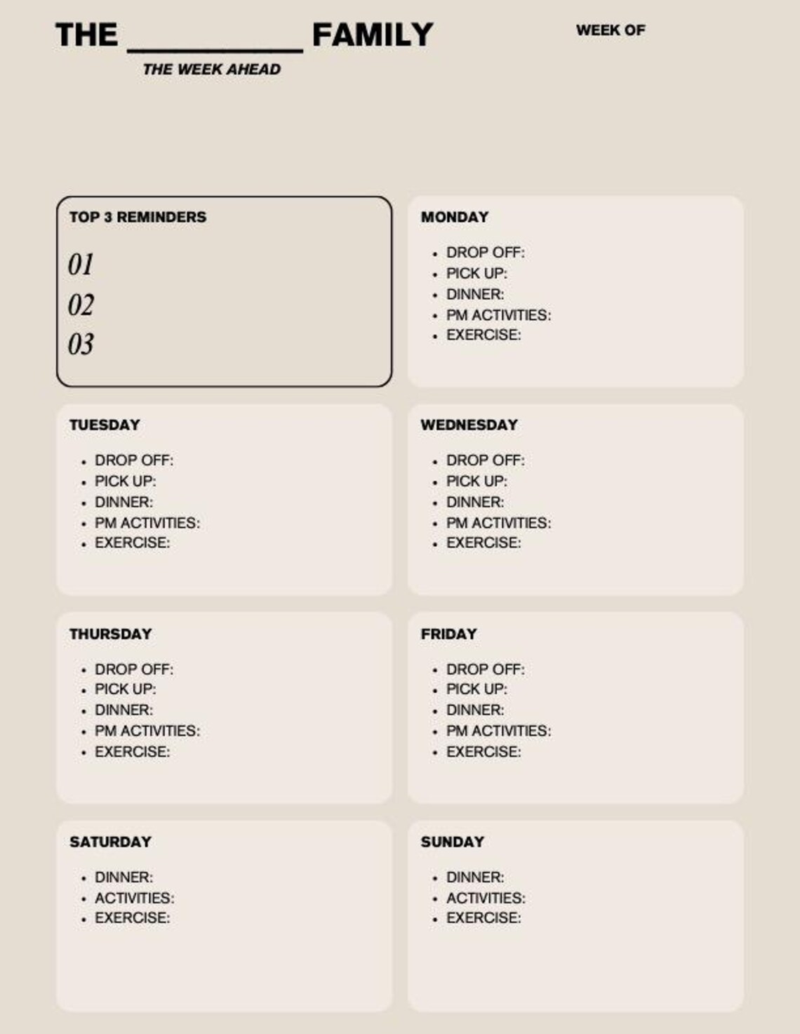 Family Weekly Planner Printable | Organize Family Schedule | Minimalist ...