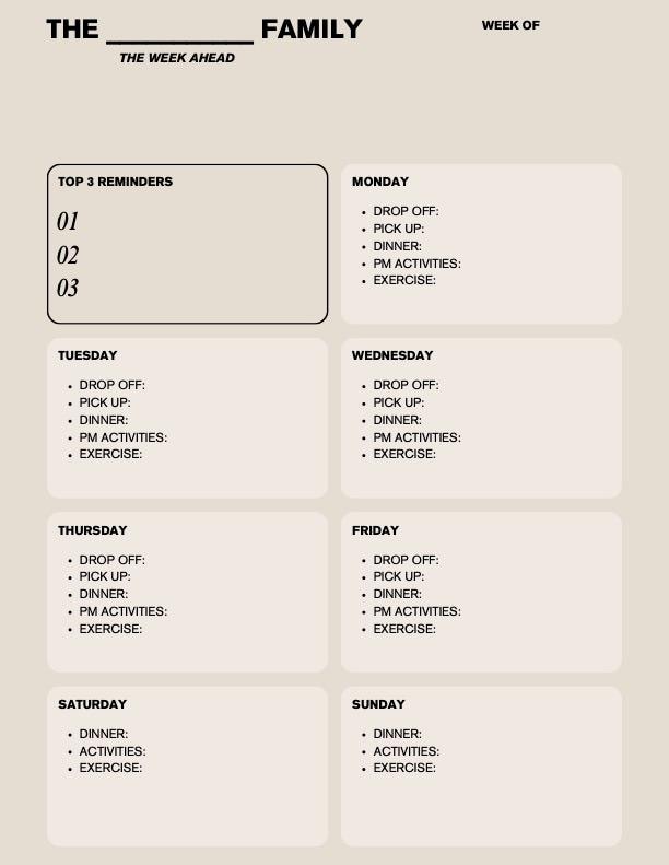 Family Weekly Planner Printable | Organize Family Schedule | Minimalist ...