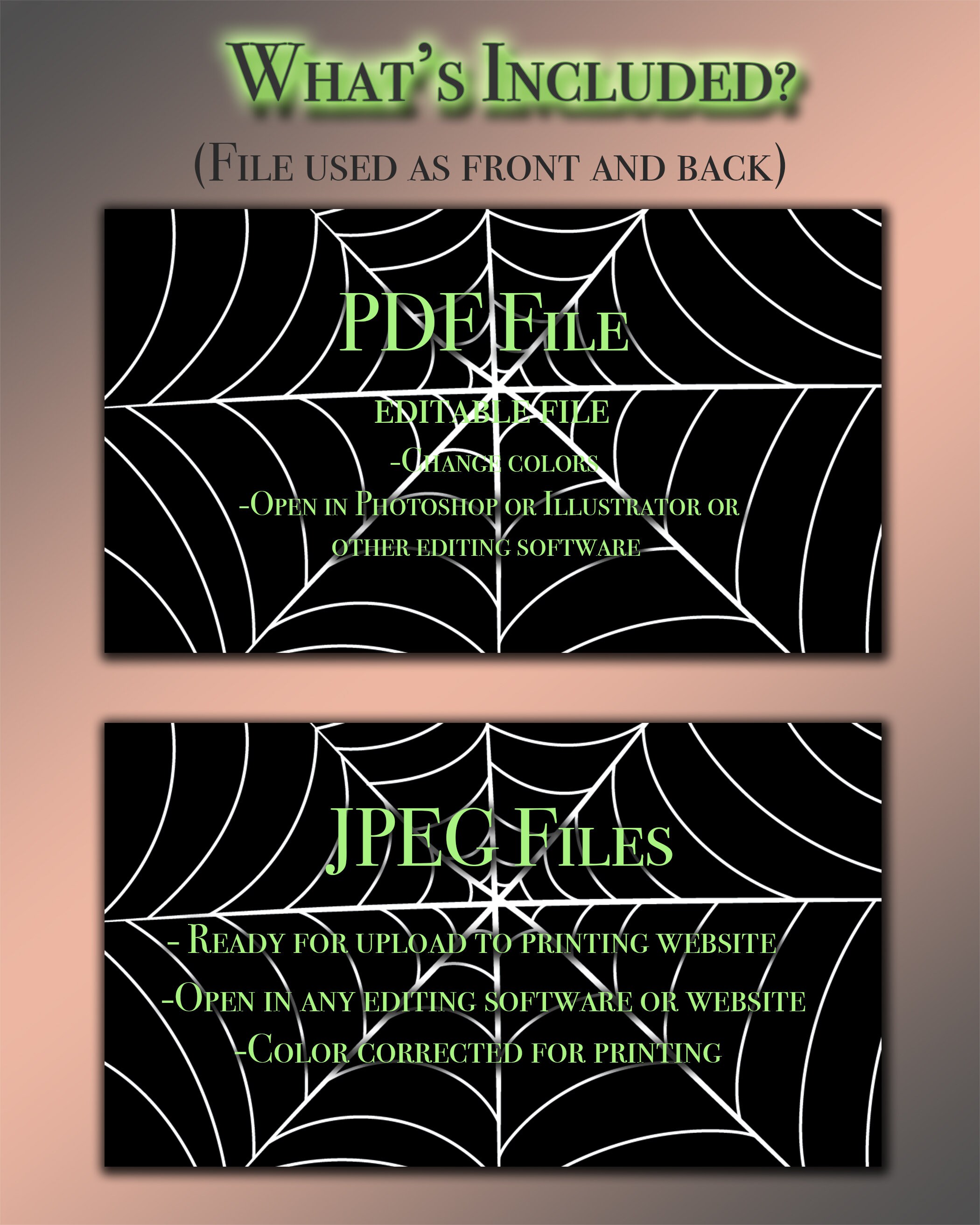 Spooky Business Card Template- Center Spider Web (ONLY 1 SIDE) - Etsy