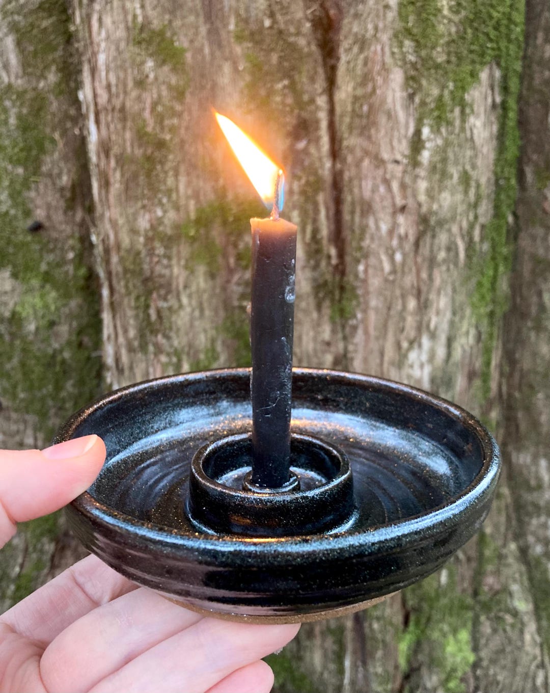 Wheel-thrown Dual Candle Holder & Altar Bowl- Sparkly Black - Etsy
