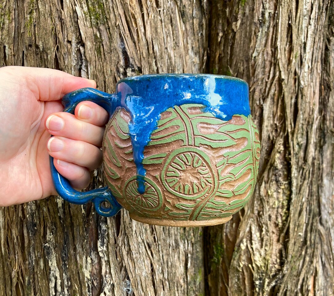 17oz Stoneware Fiddlehead Fern Sgraffito Mug - Etsy