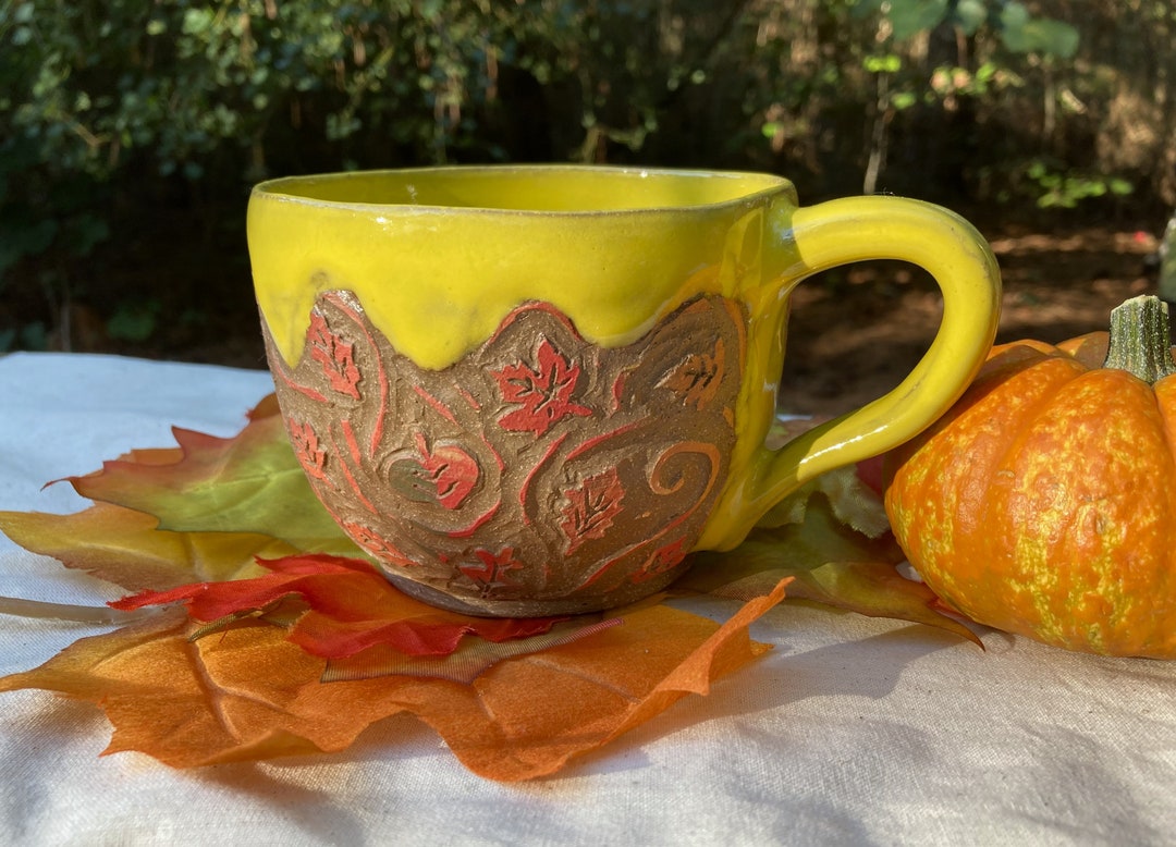 15oz Stoneware Autumn Leaf Sgraffito Mug - Etsy