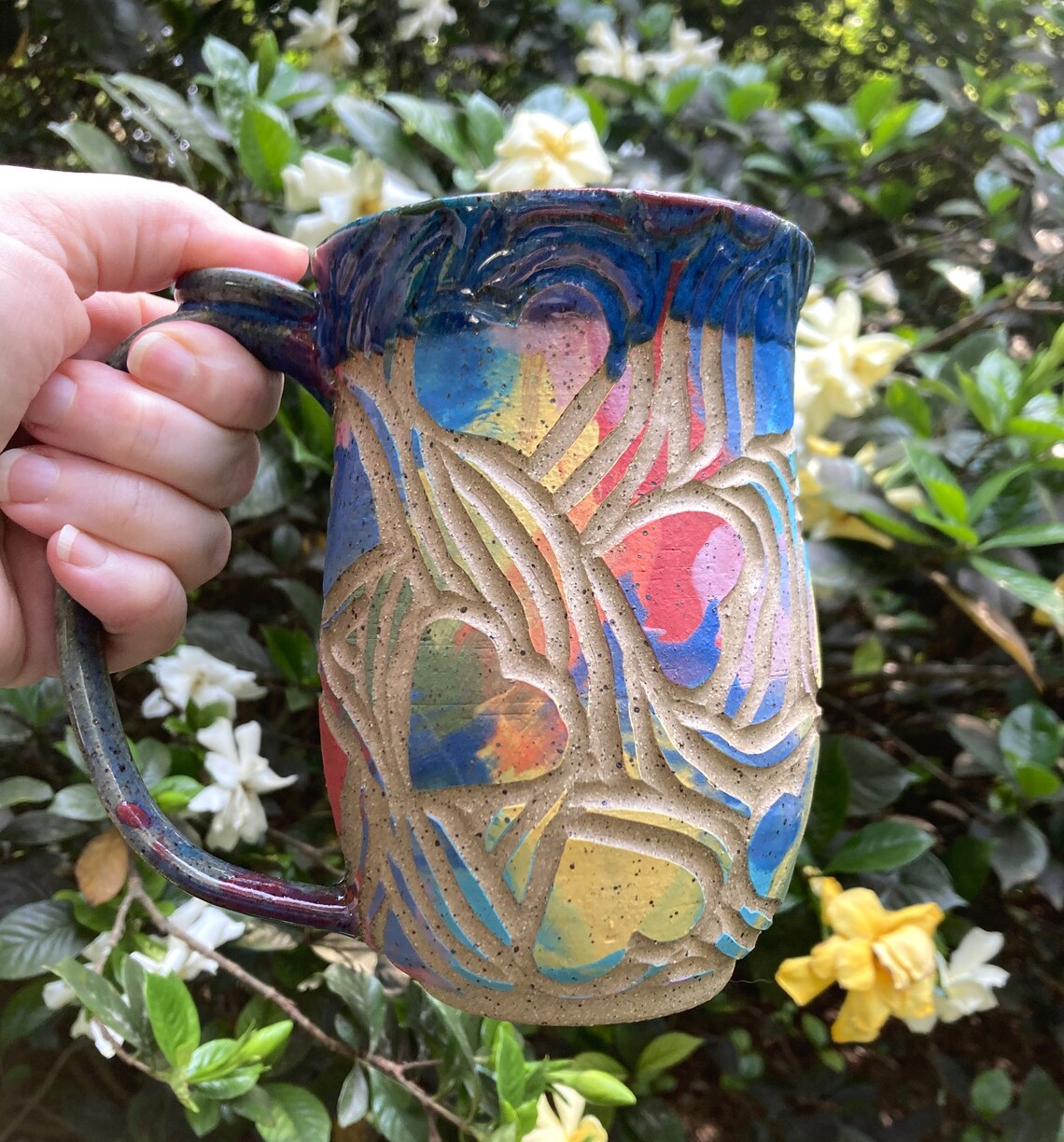 18oz Stoneware Rainbow Heart Sgraffito Mug - Etsy
