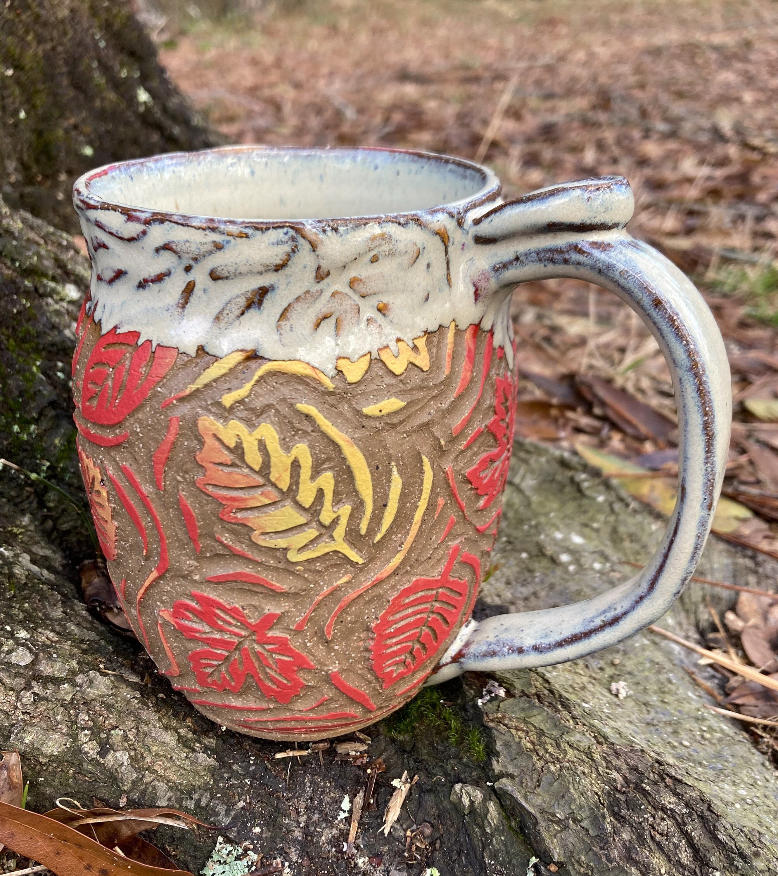 17oz Stoneware Autumn Leaf Sgraffito Mug - Etsy