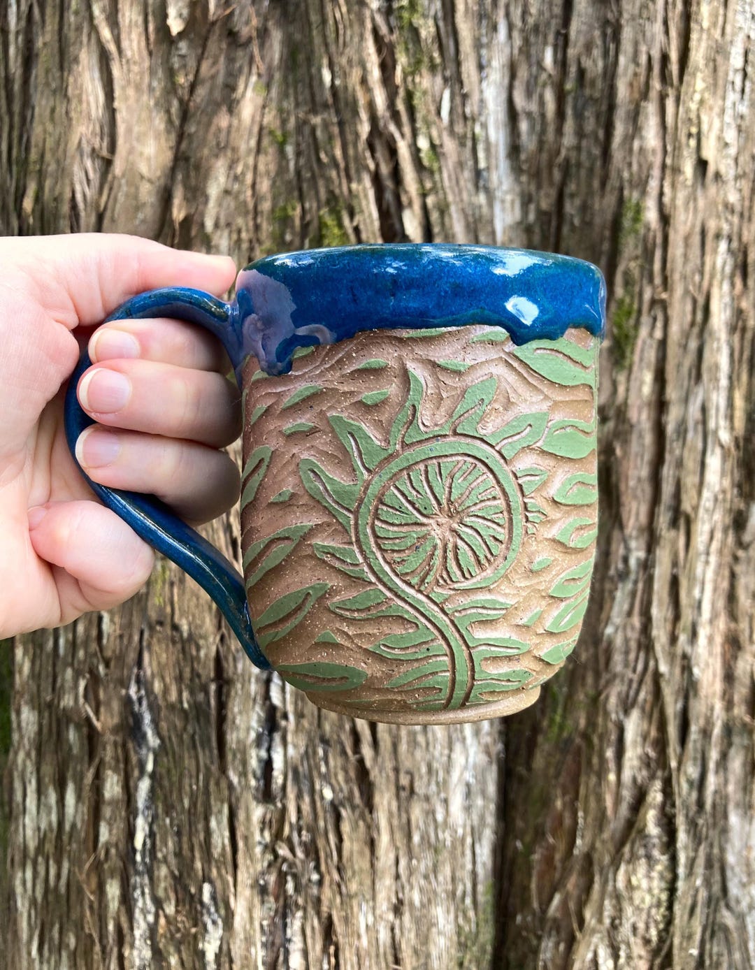 12oz Stoneware Fiddlehead Fern Sgraffito Mug - Etsy