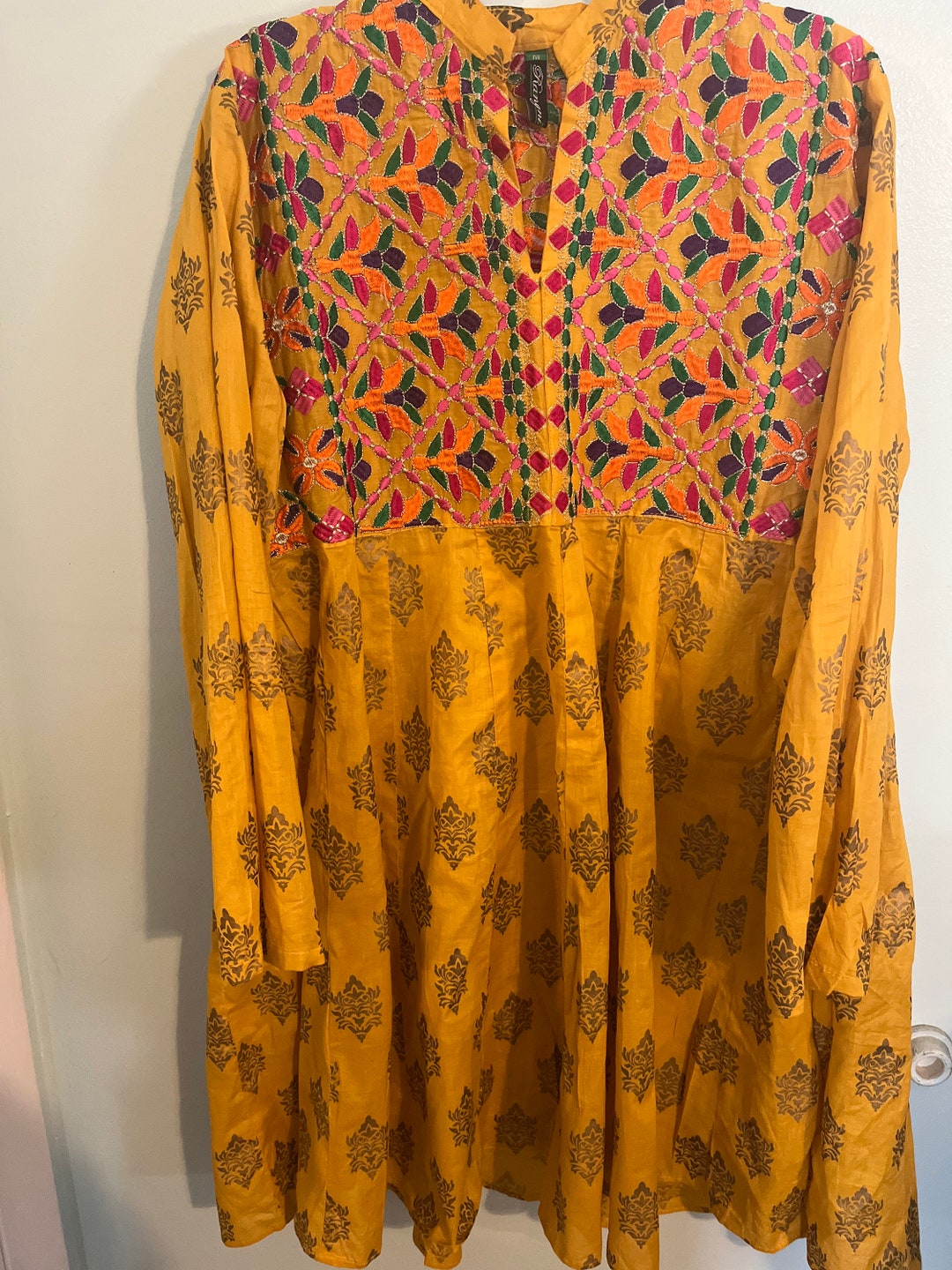 Yellow Long Shirt With Multi Color Embroider Medium Size - Etsy