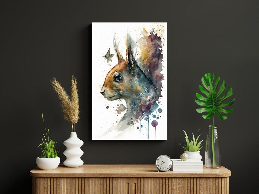 Squirrel Wall Art, Squirrel Watercolor Print, Squirrel Head Painting, Squirrels Canvas Print ...