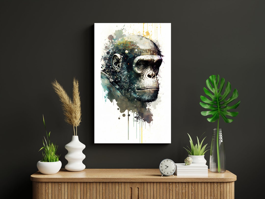 Chimpanzee Wall Art, Chimpanzee Watercolor Print, Chimpanzee Head ...