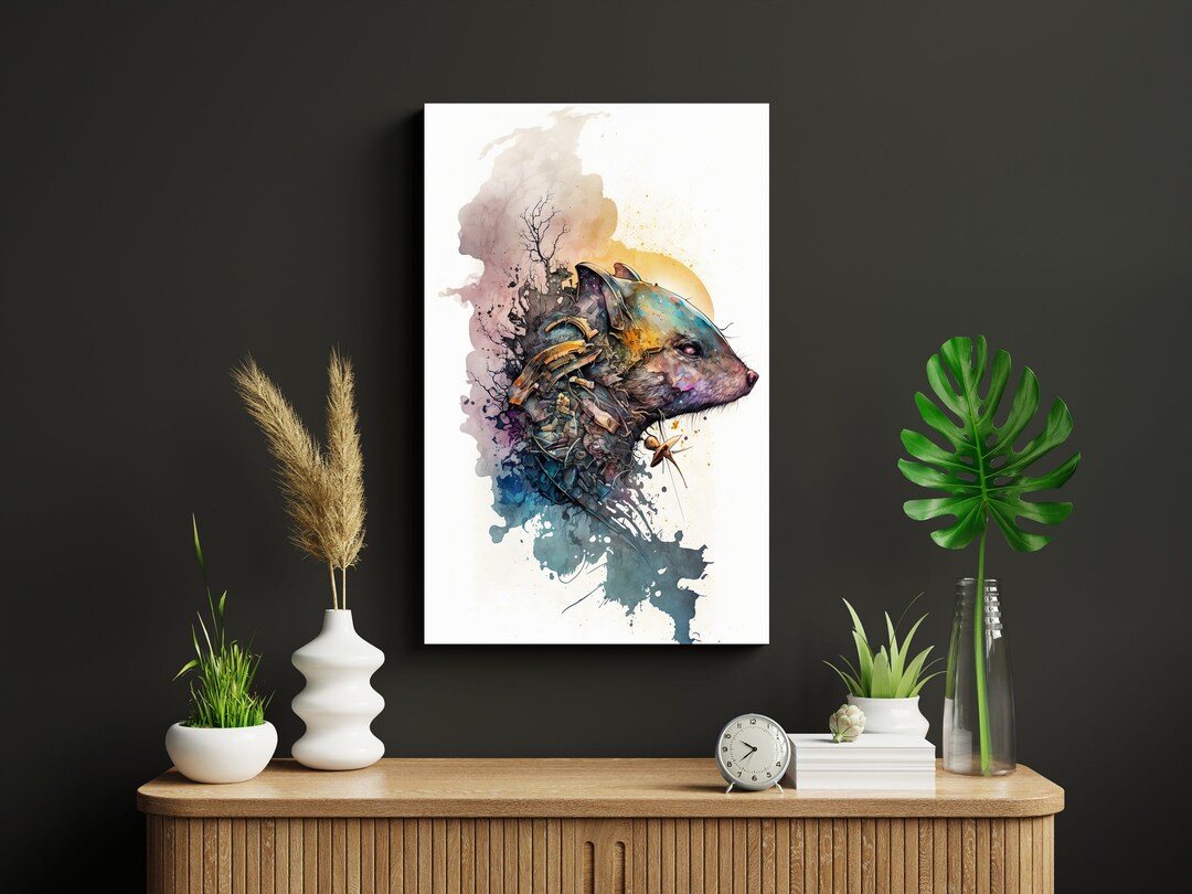 Rat Wall Art, Rat Watercolor Print, Rat Head Painting, Rats Canvas ...