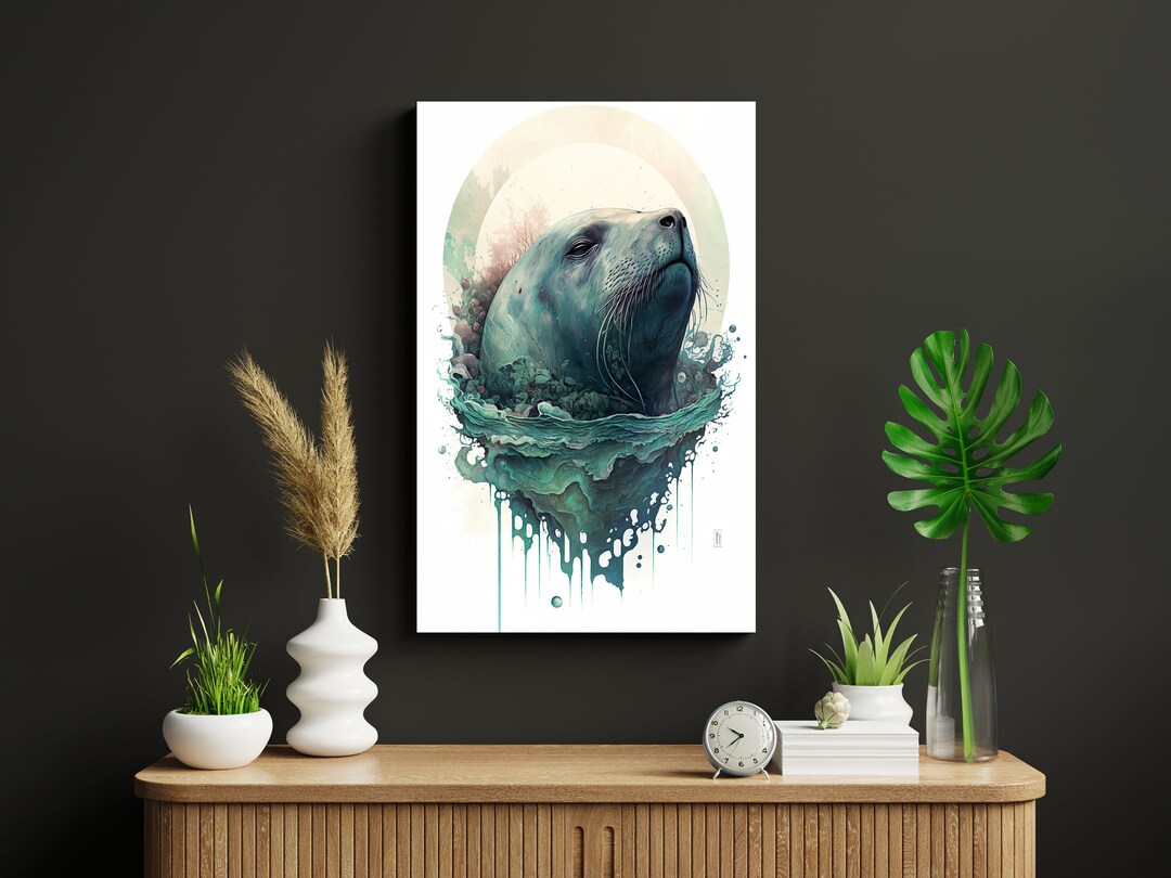 Seal Wall Art, Seal Watercolor Print, Seal Head Painting, Seals Canvas ...