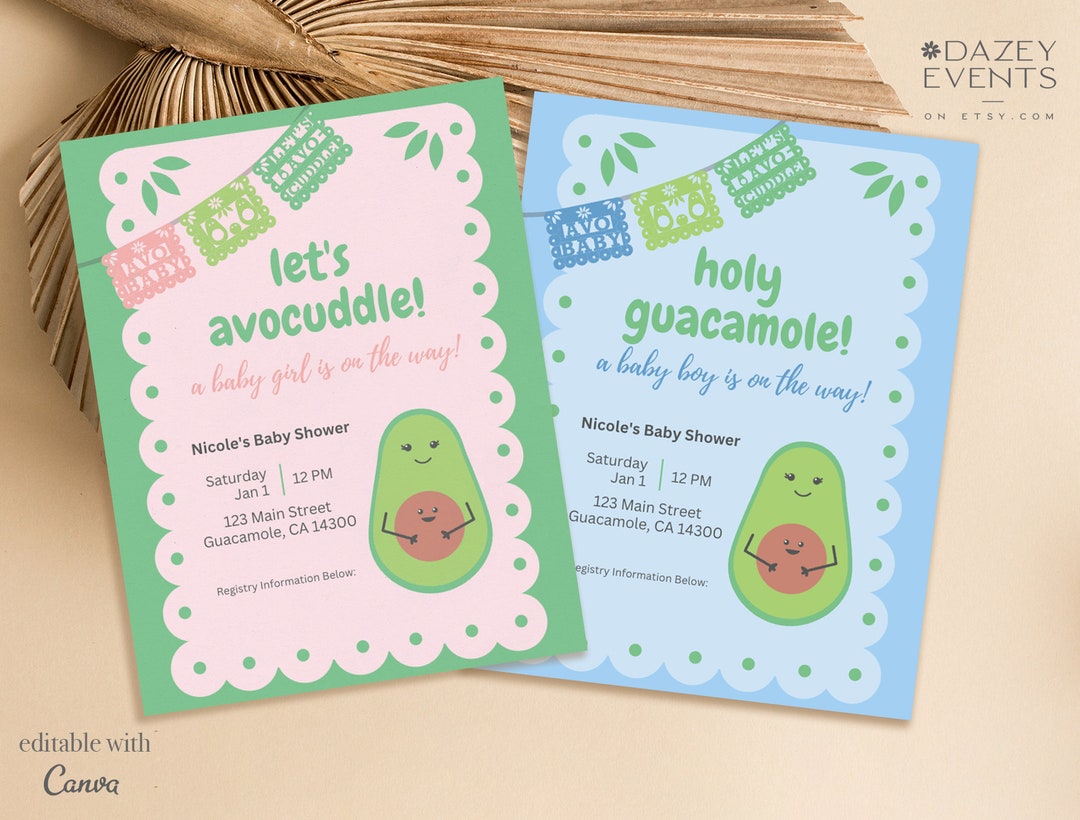 Holy Guacamole Baby Shower Avocado Taco Themed Invitation Template - Etsy