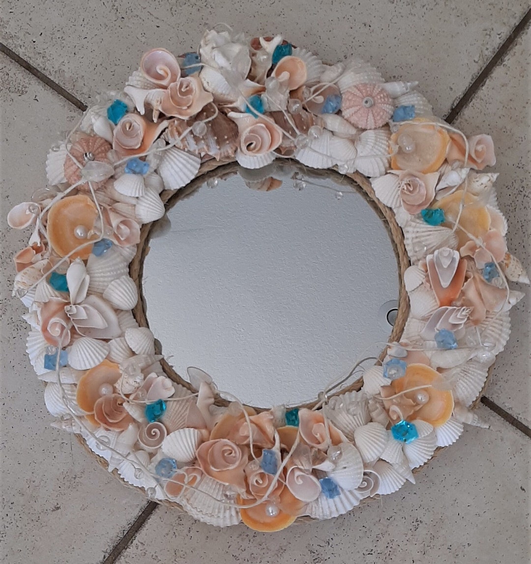 Beautiful Handmade Round Shell Mirror With Crystal and Fauna - Etsy