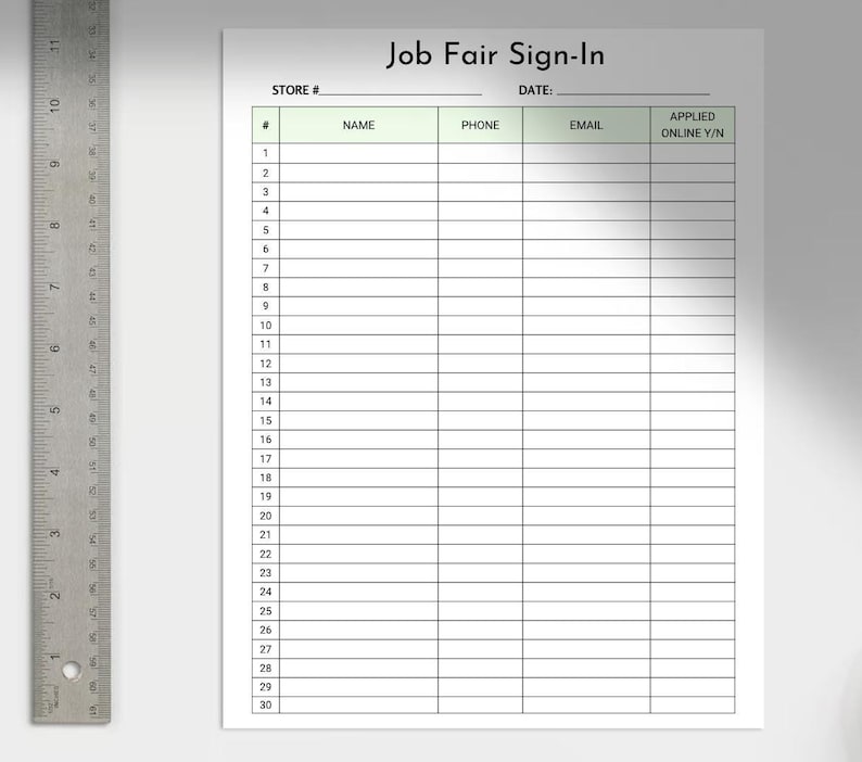 Printable Job Fair Sign-in/sign-up Sheet - Digital Download - Etsy