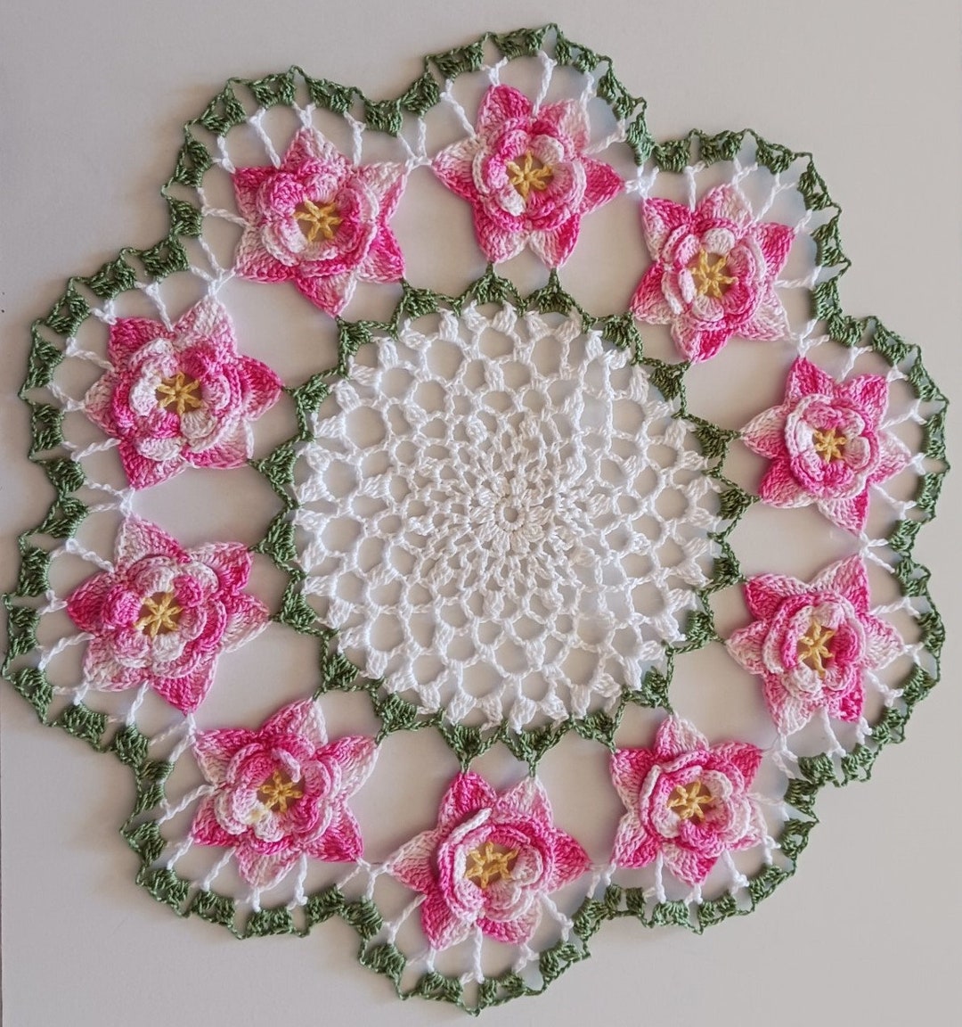 Pretty 11-inch Round Doily With Pink Roses 33 - Etsy