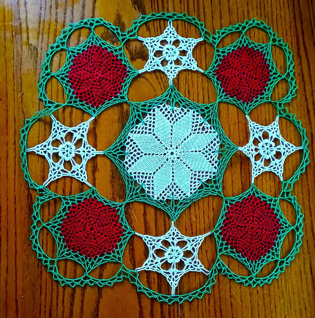 Large Poinsettia and Snowflake Doily (44) - Etsy