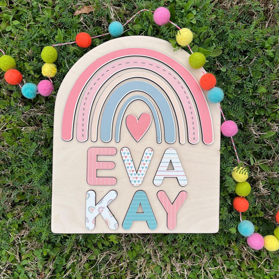 Rainbow Wooden Name Puzzle | Personalized Name Puzzle | Wooden Name ...