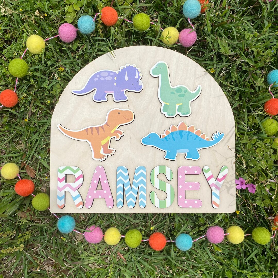 Dinosaur Theme Wooden Name Puzzle | Personalized Name Puzzle | Wooden ...