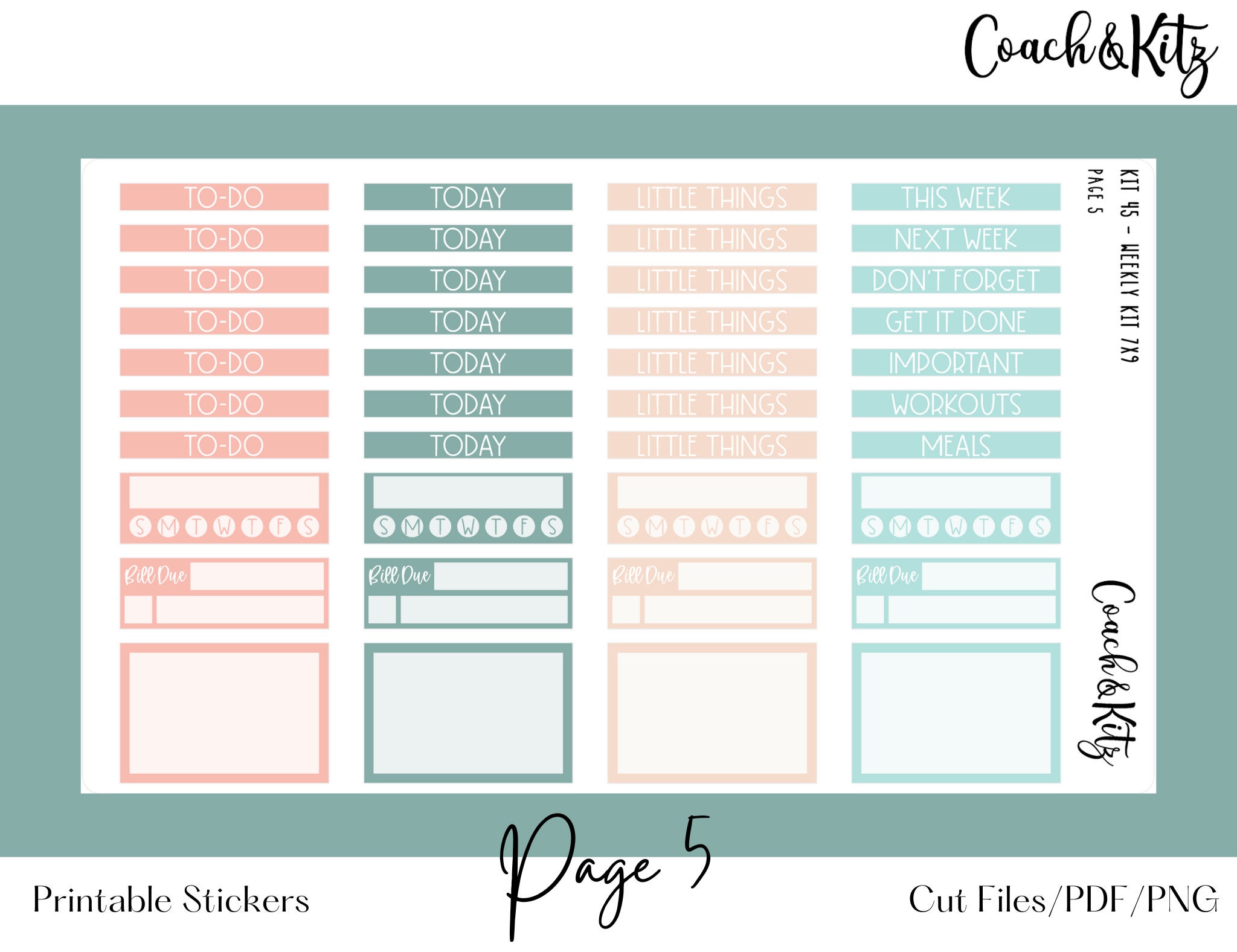 Kit 45 Full Weekly Kit Printable Planner Stickers Bonus Silhouette Cut ...