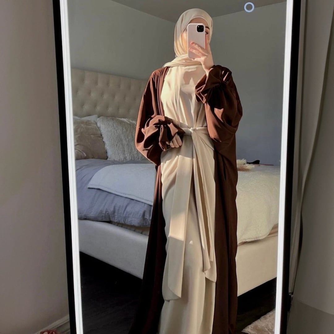 Satin Outer Abaya Eid Ramadan Hijab Maxi Dress Muslim Eid Islamic Dress ...