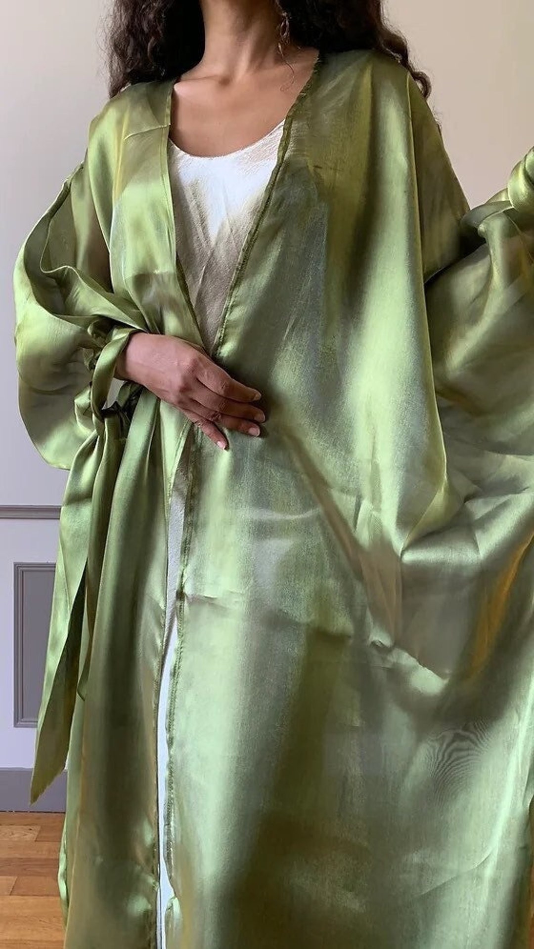 Abaya Organza Tie Sleeve outer Eid Ramadan Hijab Maxi Dress Muslim Eid ...