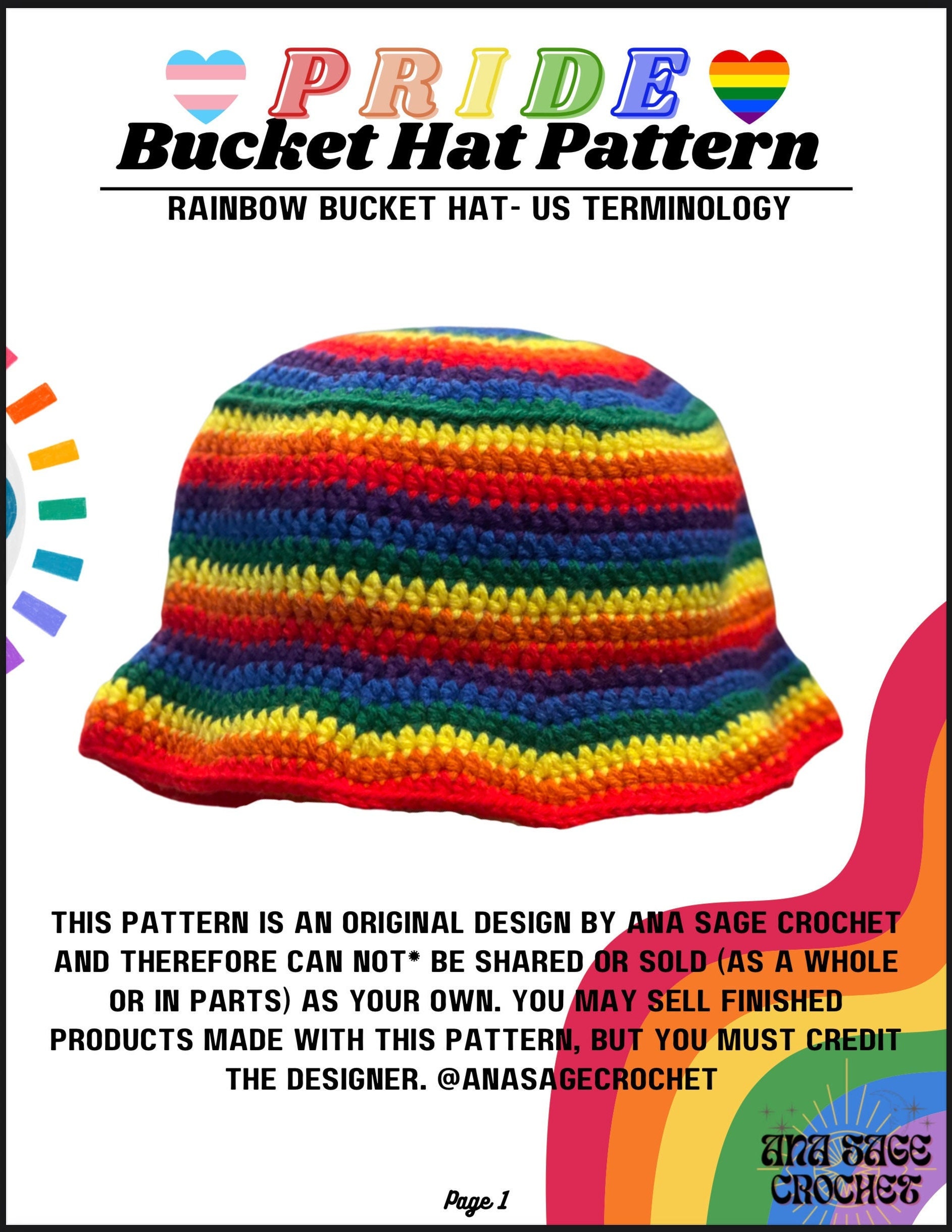 Pride Bucket Hats-pattern ONLY - Etsy