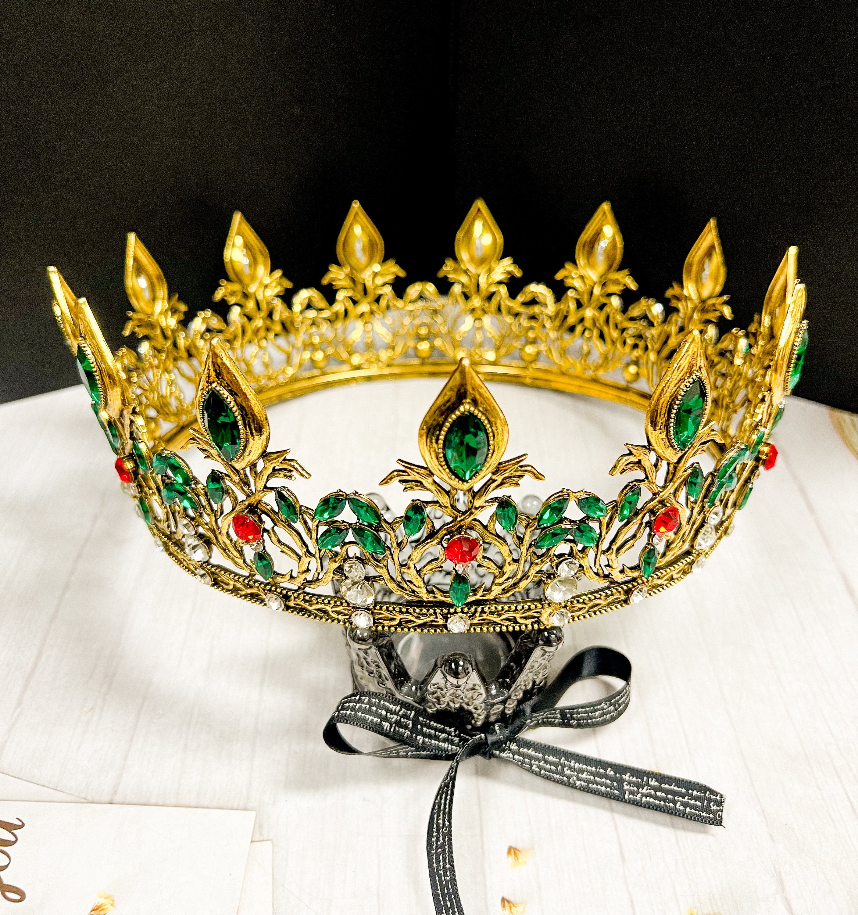 Vintage King Crown, Royal Prince Diadem, Green Crystal Medieval Men's ...