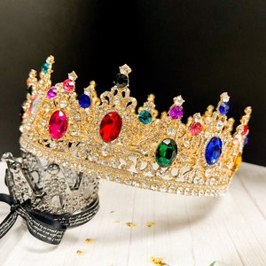Rainbow Rhinestone Crown | King Head Crown | Large Rhinestone Crown ...