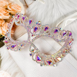 Lady Rhinestones Masquerade Mask Rose Gold Base AB Rhinestone Bling ...