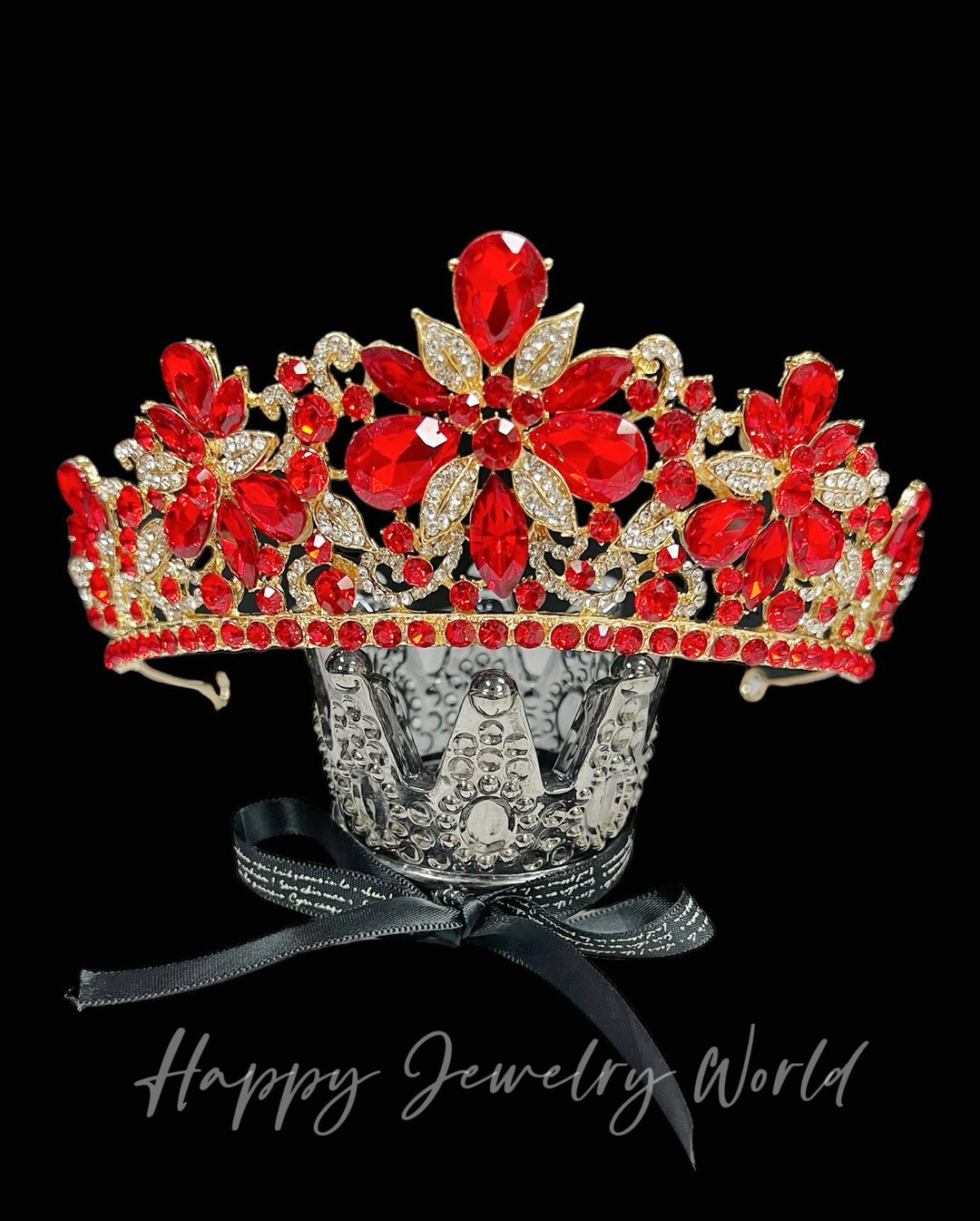 Red Ruby Crystal Tiara, Bridal Wedding Crown, Gold Prom Tiara, Birthday ...