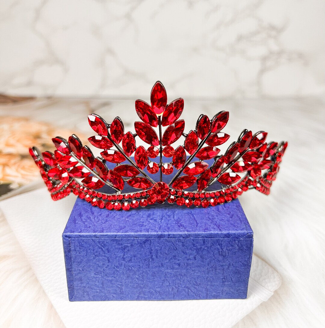 Red Crystal Crown, Wedding Tiara for Bridal, Queen Crown, Royal ...
