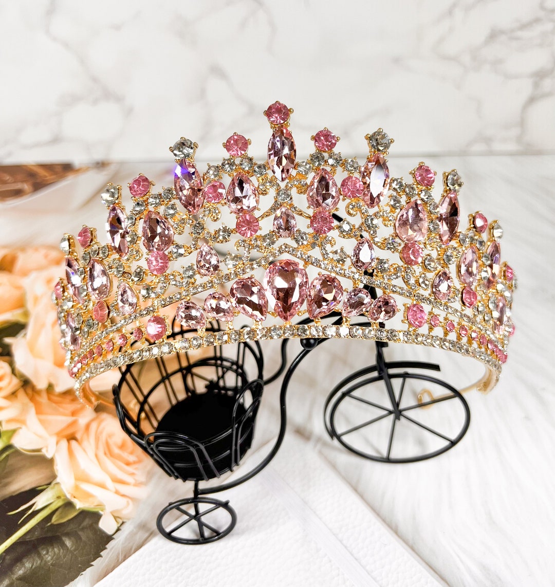 Pink Tiara Crown, Bridal Headpiece for Weddings, Prom Crown, Pageant ...