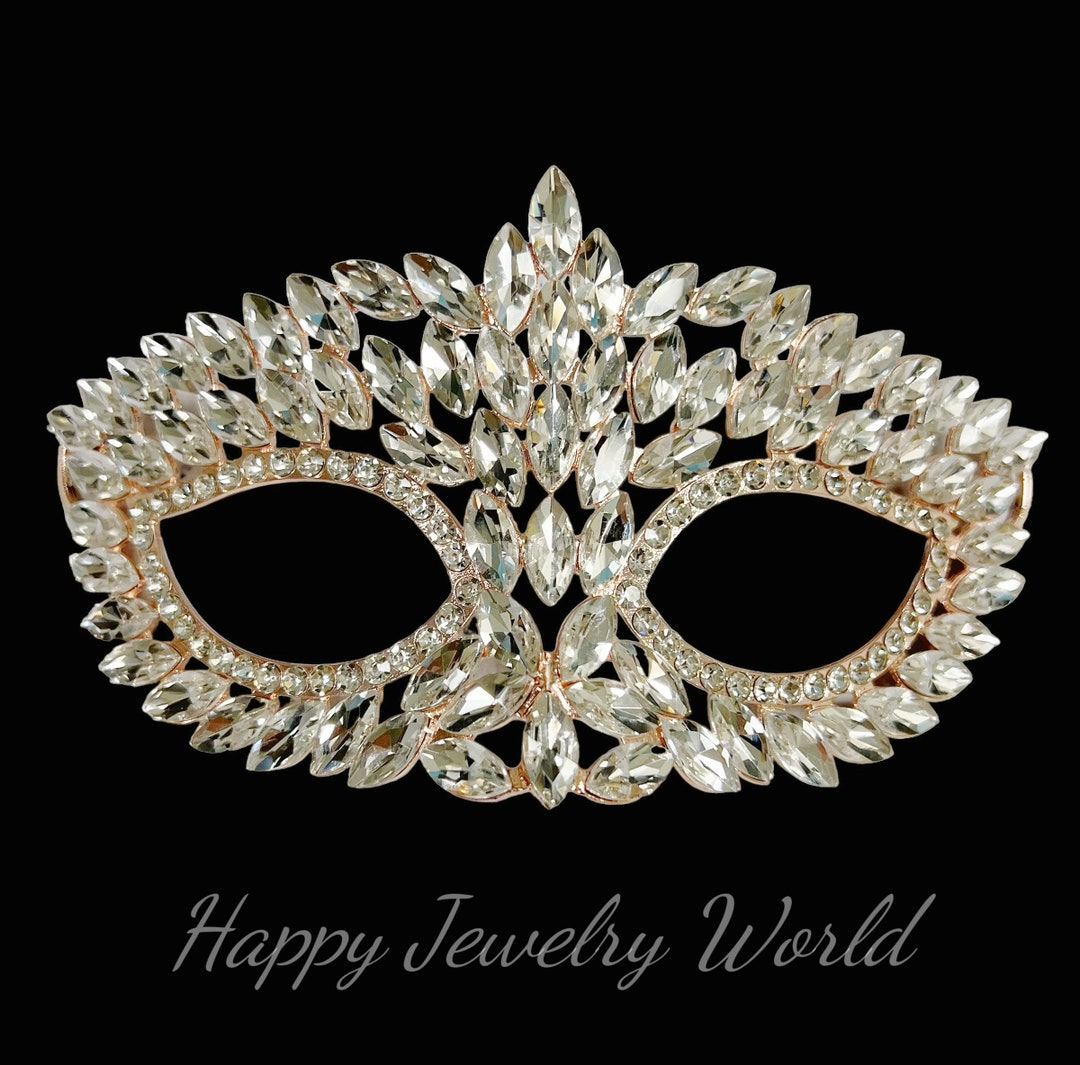 Gold Masquerade Mask, Clear Crystal Mask, Wedding Party Mask ...