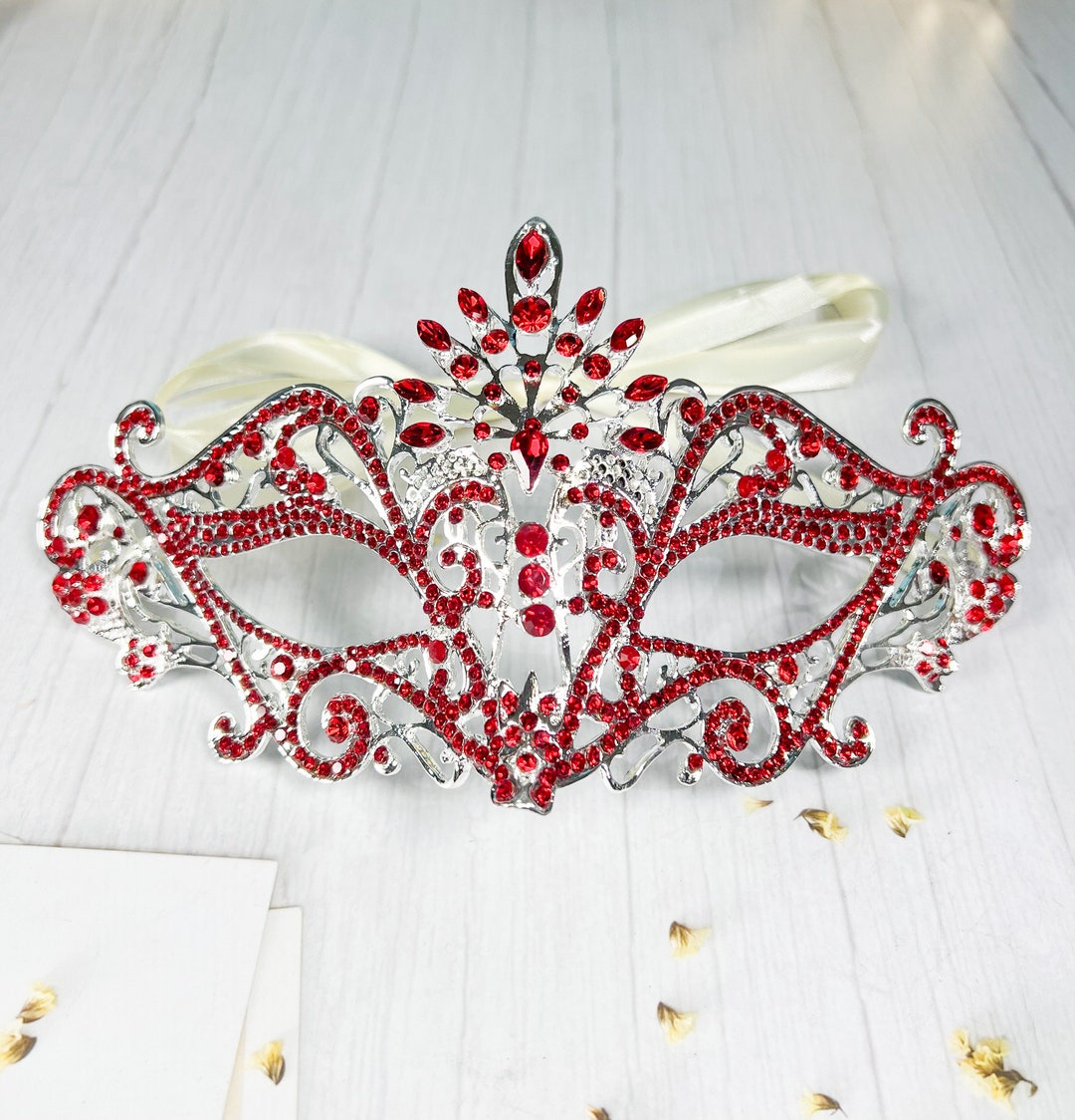 Masquerade Mask Luxury Crystal, Rhinestone Red Mask, Elegant Party ...