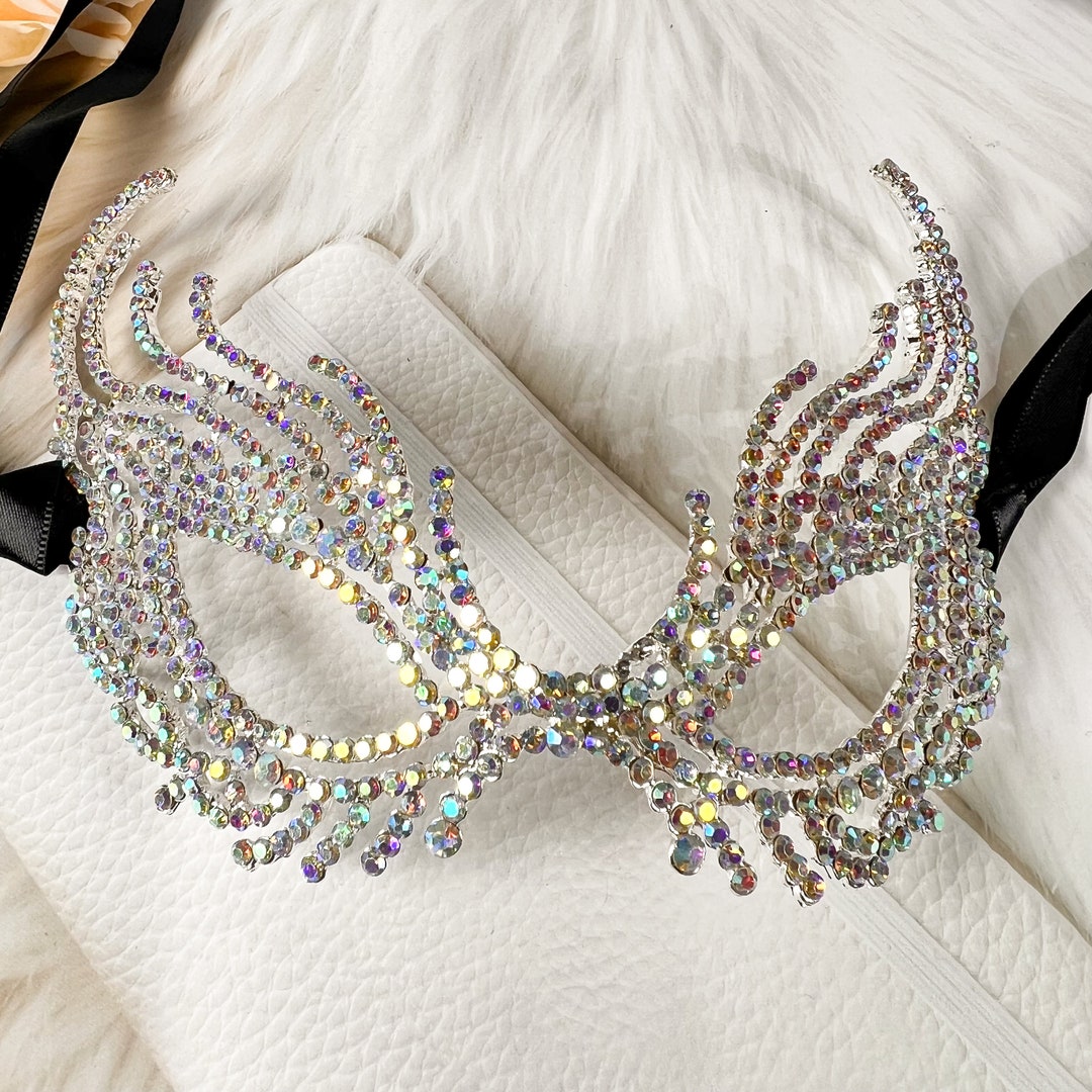 Masquerade Mask for Women, Silver AB Crystal Mask, Masquerade Ball ...