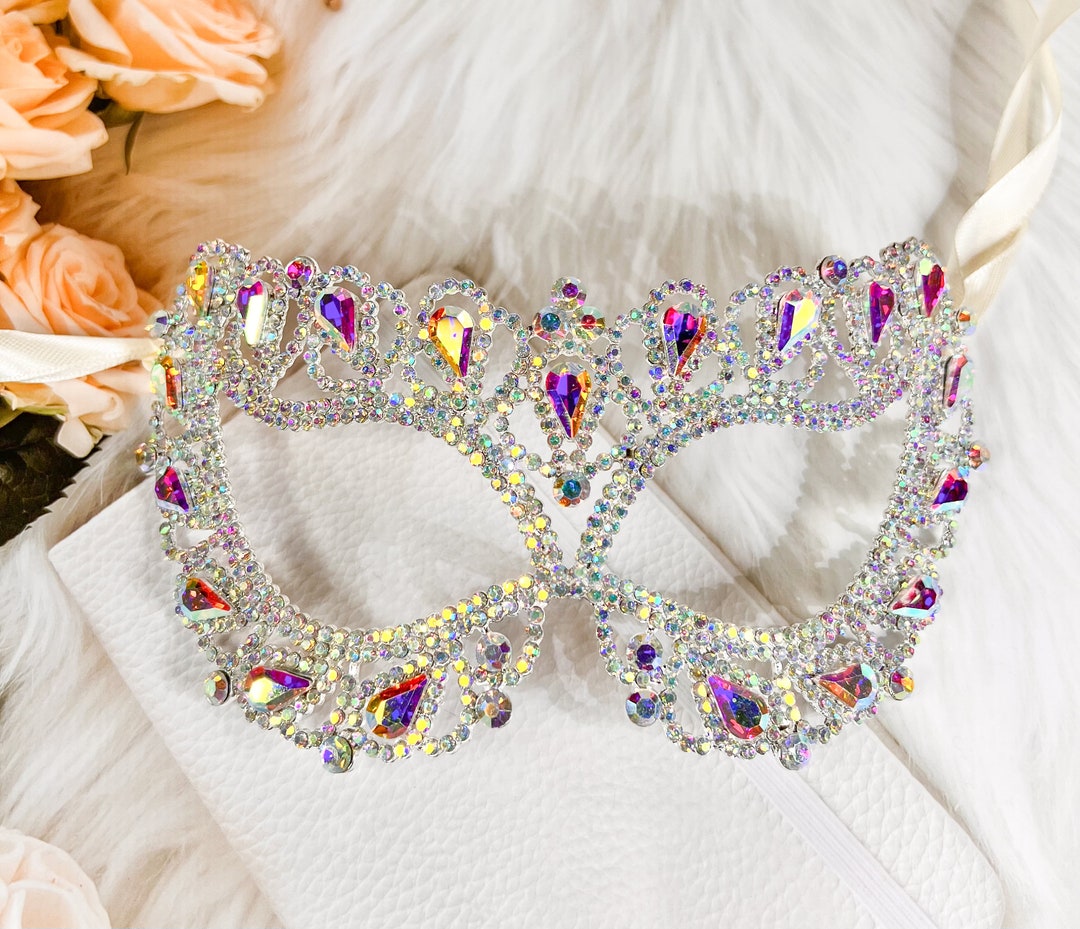 Rhinestone Masquerade Mask, Silver AB Crystal Mask for New Year ...
