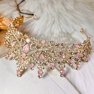 Pink Tiara Crown for Women, Wedding Tiara for Bride Queen Crown, Royal ...