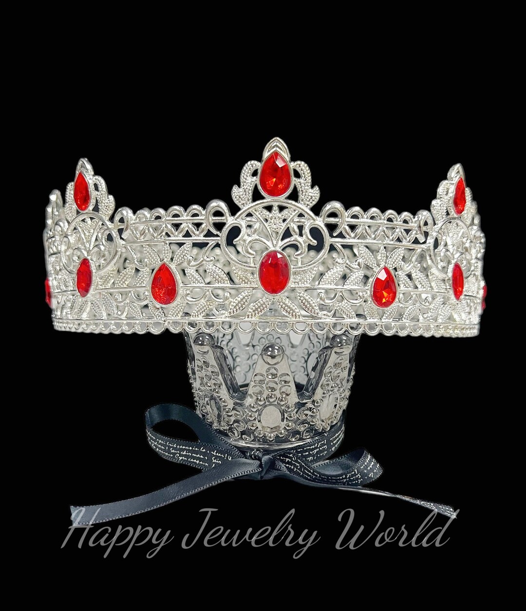 Royal King Crowns for Men, Red Crystal Silver Crown, Wedding Party ...
