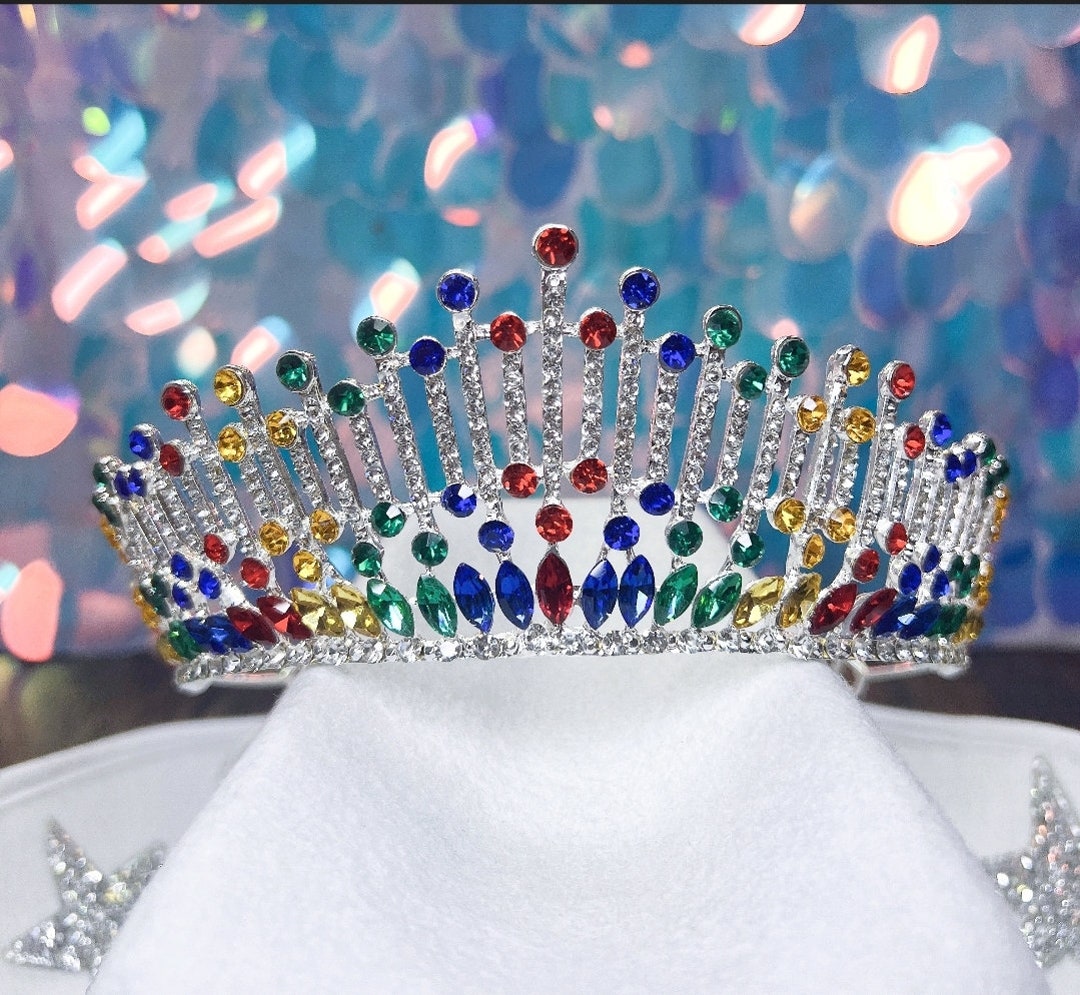 Rainbow Tiara for Women Birthday, Silver Rhinestone Crown, Colorful ...