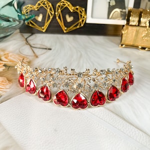 Queen of Heart Tiara, Red Heart Crown, Fairy Gold Headband, Costume ...