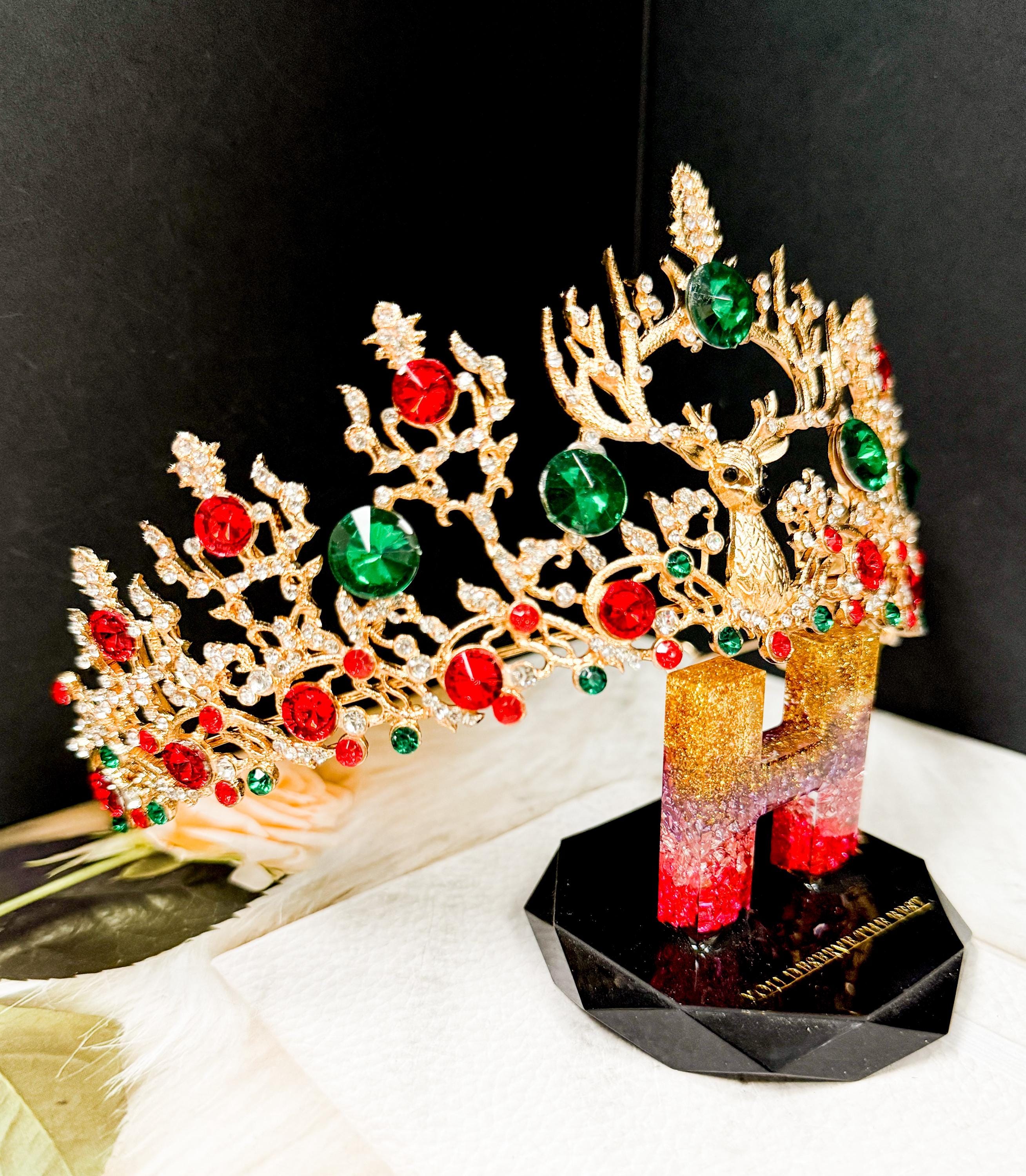 Christmas Reindeer Crown: Jeweled Holiday Tiara, Tree Topper - Etsy
